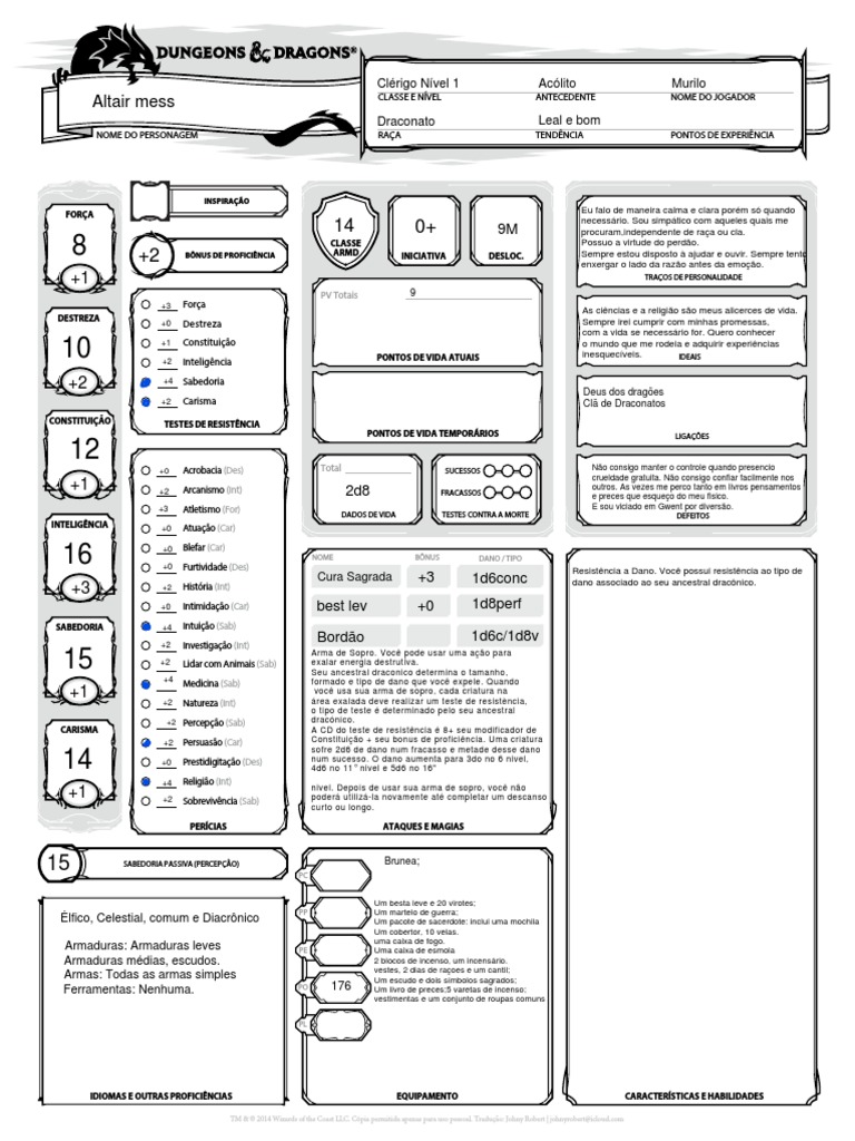 Ficha Clerigo | PDF | Dragão