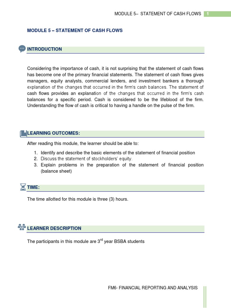 Module 5 Statement of Cash Flows | PDF | Equity (Finance) | Cash Flow Statement