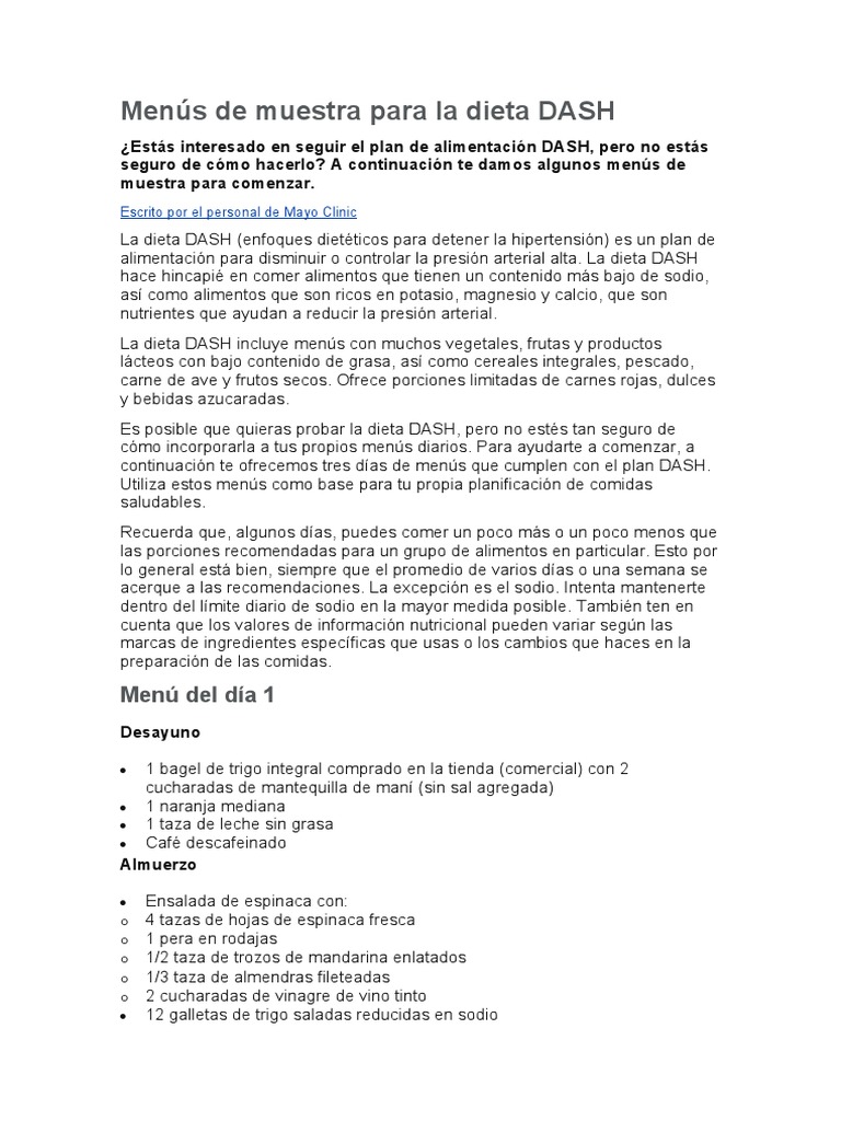 Menús de Muestra para La Dieta DASH | PDF | Dieta tablero | Dieta