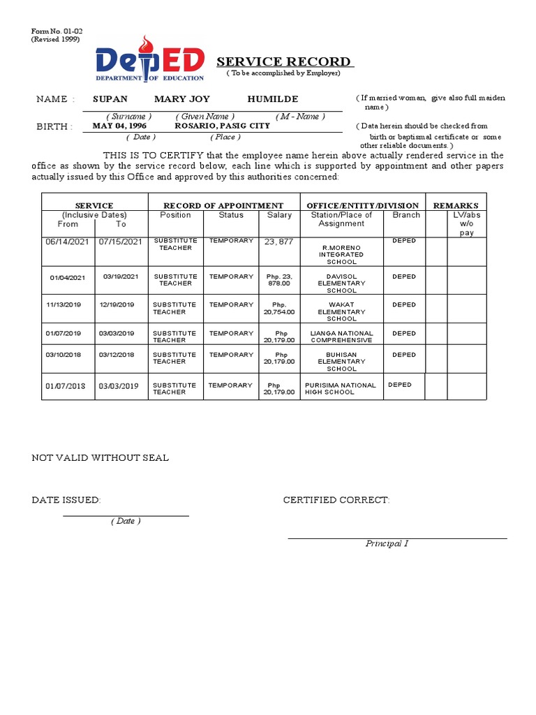 SERVICE RECORD | PDF