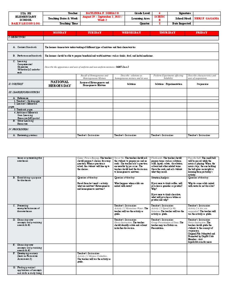 DLL - Science 6 - Q1 - W2 | PDF | Teachers | Cognitive Science
