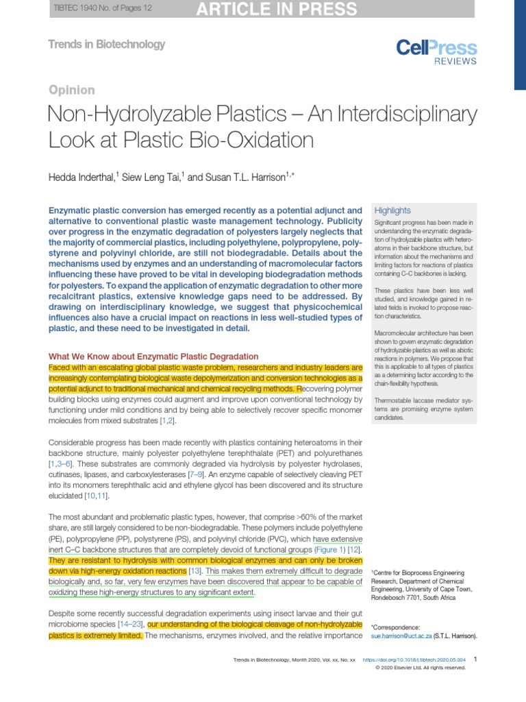 Non-Hydrolyzable Plastics - An Interdisciplinary Look at Plastic Bio ...