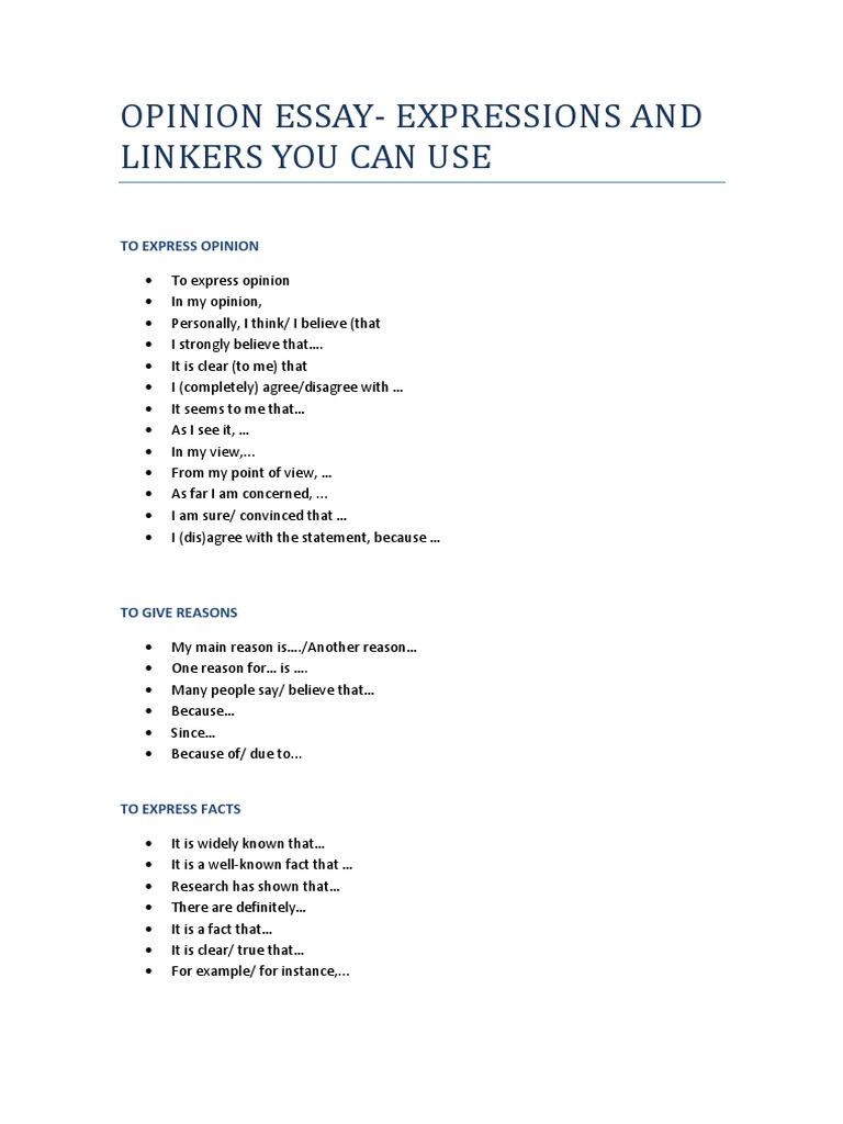 Vocabulary For Opinion Essays | PDF