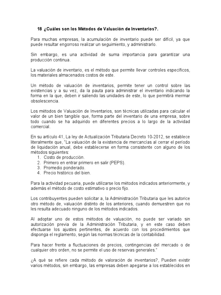 Cuáles Son Los Métodos de Valuación de Inventarios | PDF | Inventario ...