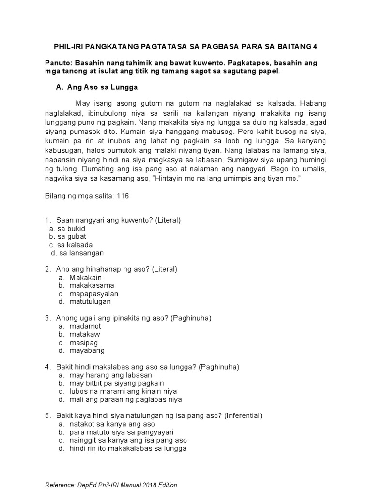 Phil Iri Grade 4 | PDF