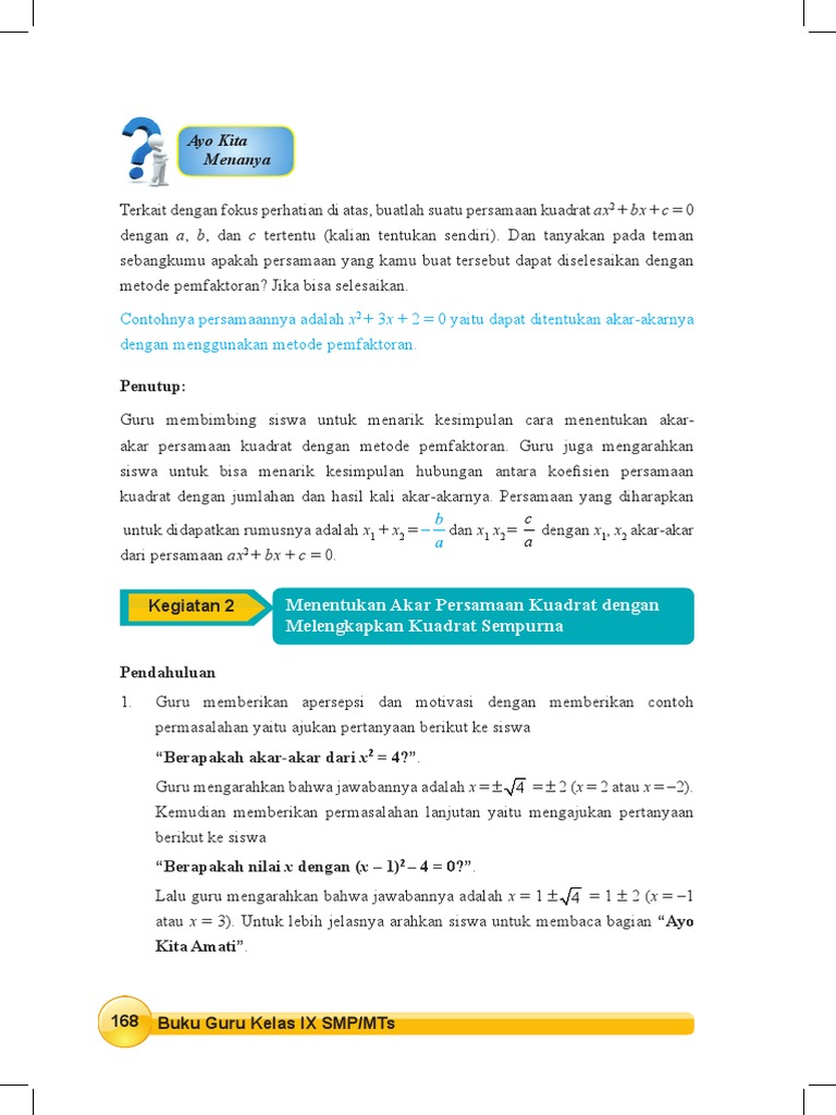 Bahan Ajar KLS Ix Persamaan Kuadrat | PDF