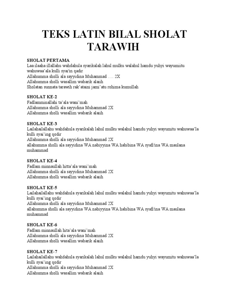 Teks Latin Bilal Sholat Tarawih | PDF