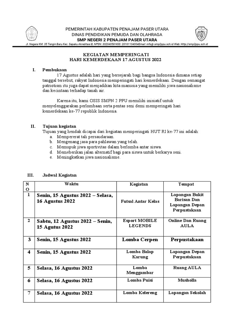 Contoh Proposal Kegiatan OSIS | PDF