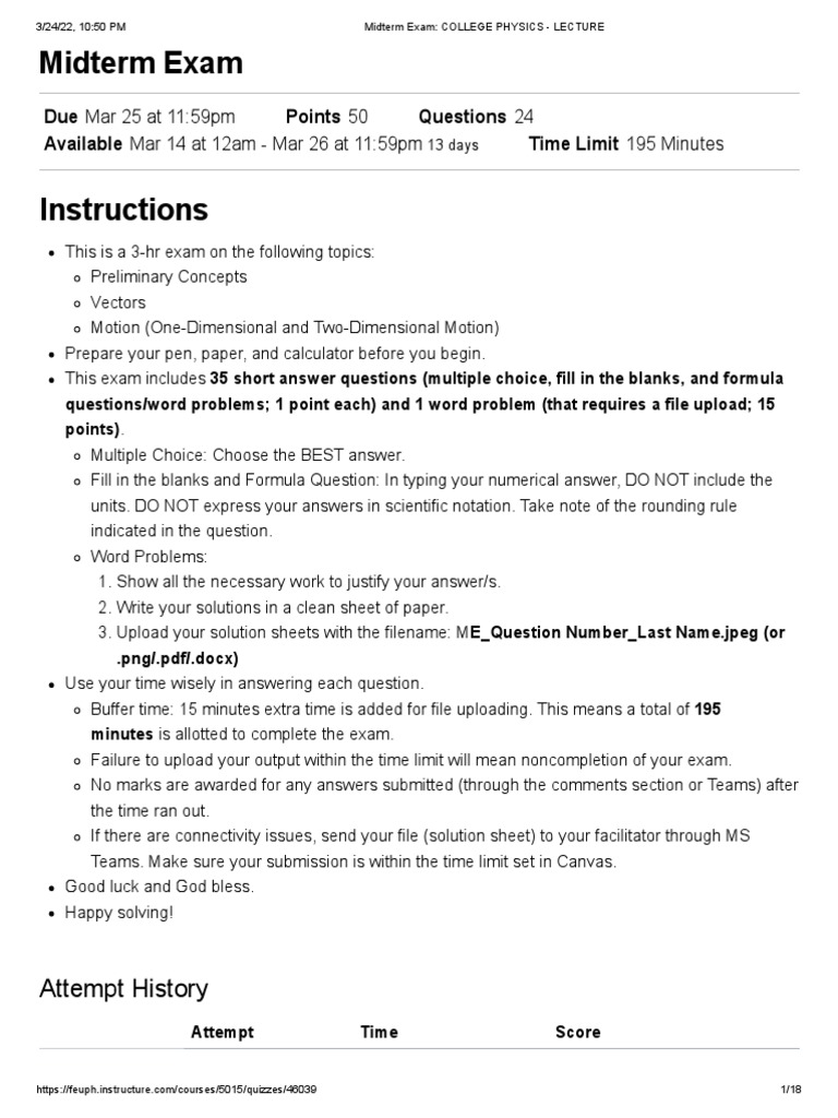 Midterm Exam - COLLEGE PHYSICS - LECTURE | PDF | Mass | Force