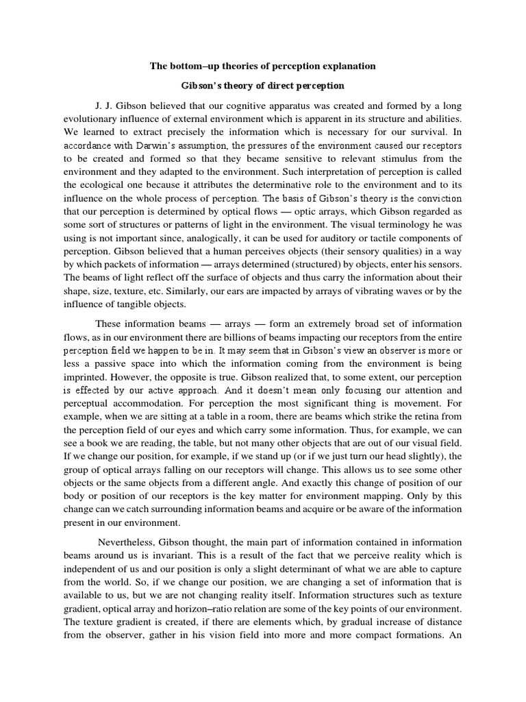 Gibson's Direct Theory of Perception | PDF | Perception | Information