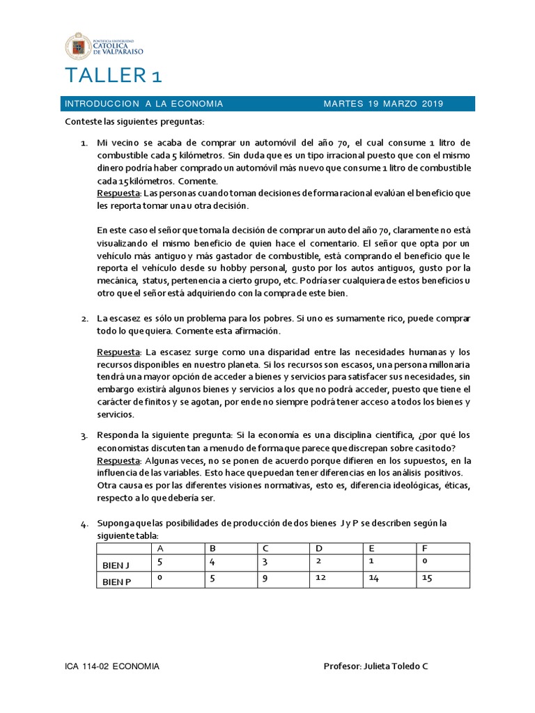 Economia Taller1 | PDF | Coche | Bienes