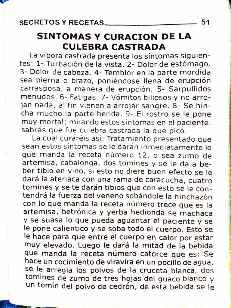 Curación de Picaduras de Culebra | PDF | Alimentos | Ingredientes de comida