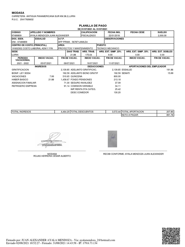 BOLETA 2021 7 07489809 1006655 20210831 144358 Firmado | PDF | Pensión ...