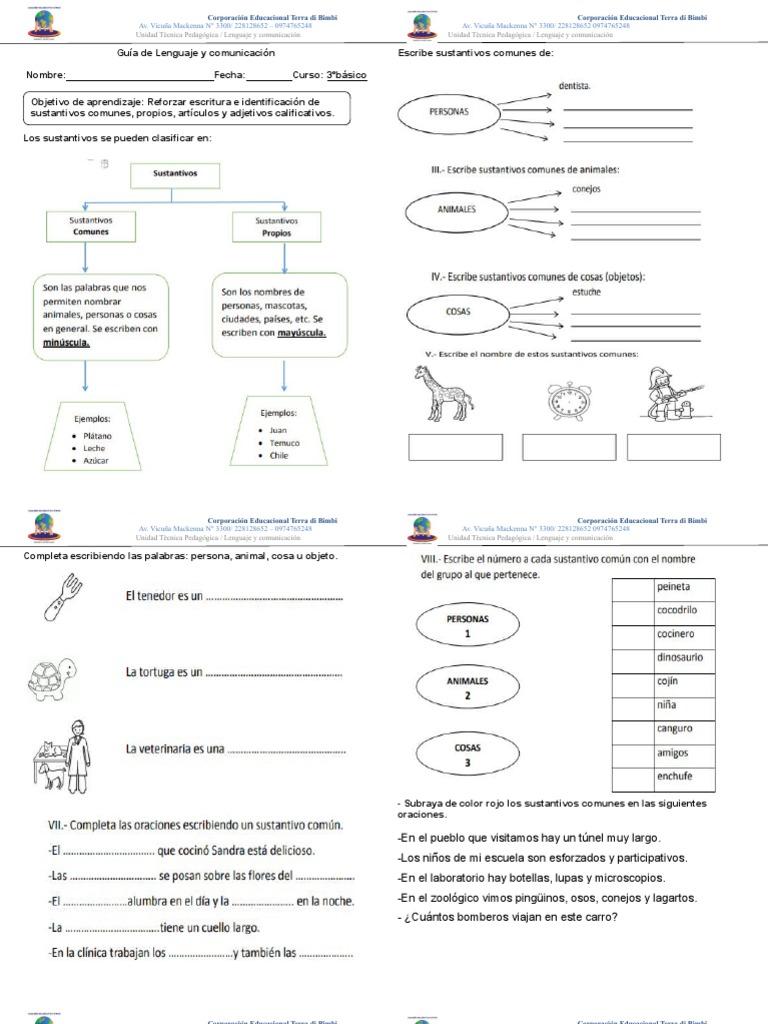 3° Guía de Lenguaje Sustantivos, Articulos, Adjetivos | PDF | Adjetivo ...