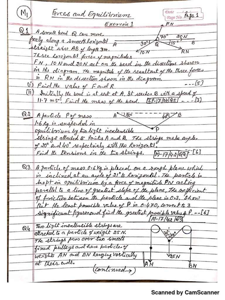 m1 Forces and Equilibrium Exercise With Answers | PDF