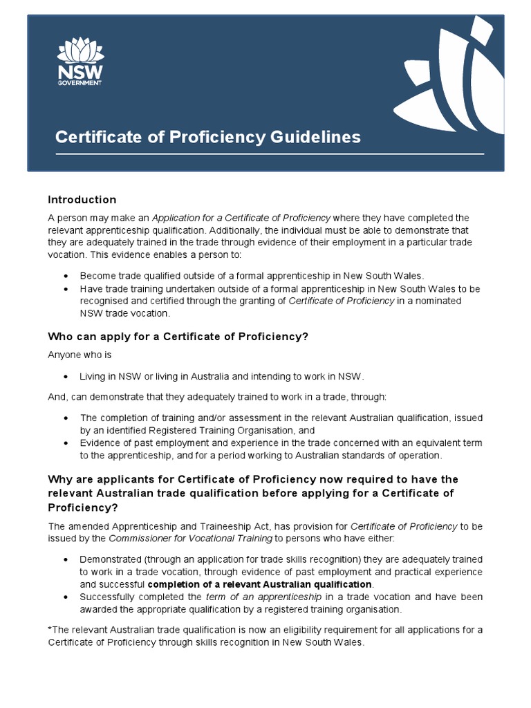 Certificate of Proficiency Guidelines | PDF | Apprenticeship ...