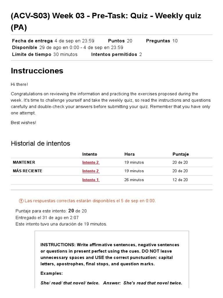 (ACV-S03) Week 03 - Pre-Task - Quiz - Weekly Quiz (PA) - INGLES IV (38079) | PDF | Cognition ...