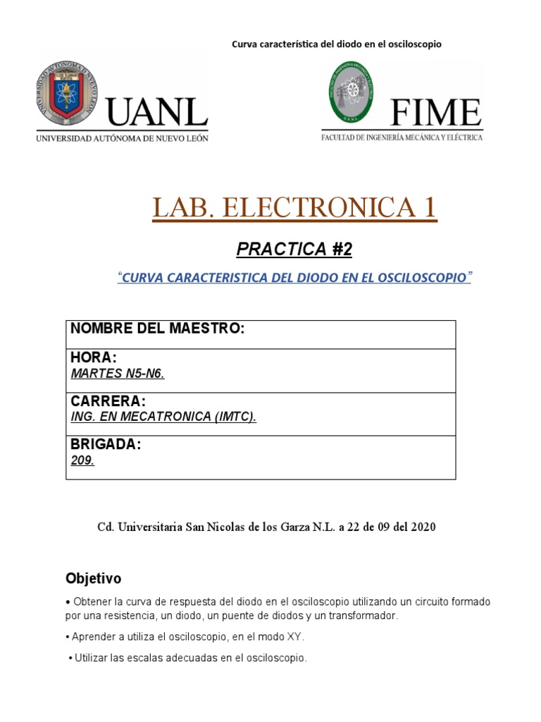 Practica 2. Lab Eectronica 1 | PDF | Diodo | Ingenieria Eléctrica