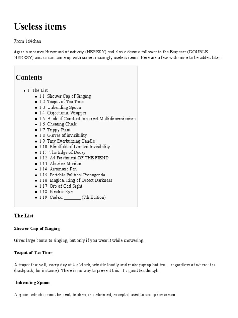 Useless Items - 1d4chan | PDF