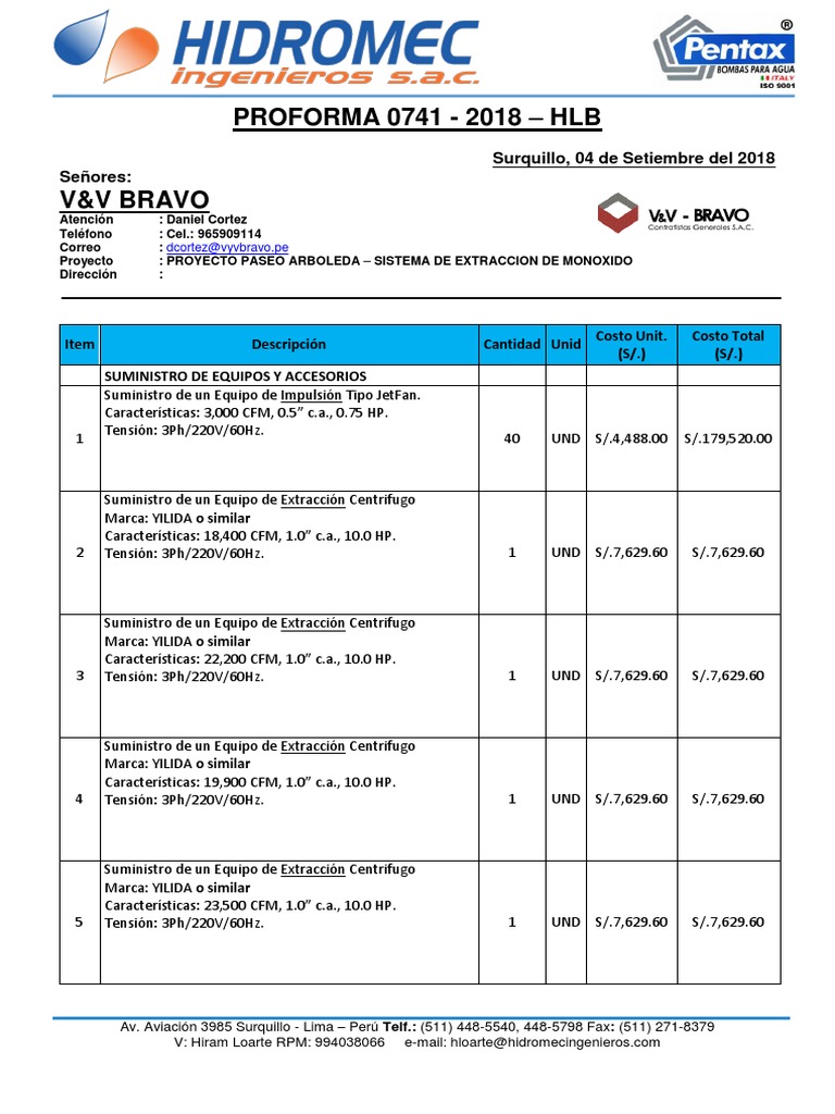 Proforma 0741 - 2018 - Proyecto Paseo Arboleda - V&V Bravo - Sistemas de Monoxido - HLB - 04-09 ...
