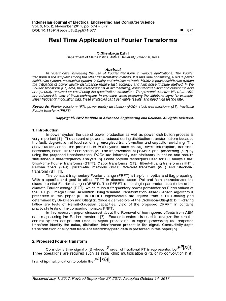 Real Time Application Of Fourier Transforms Pdf Telecommunications Engineering Computer