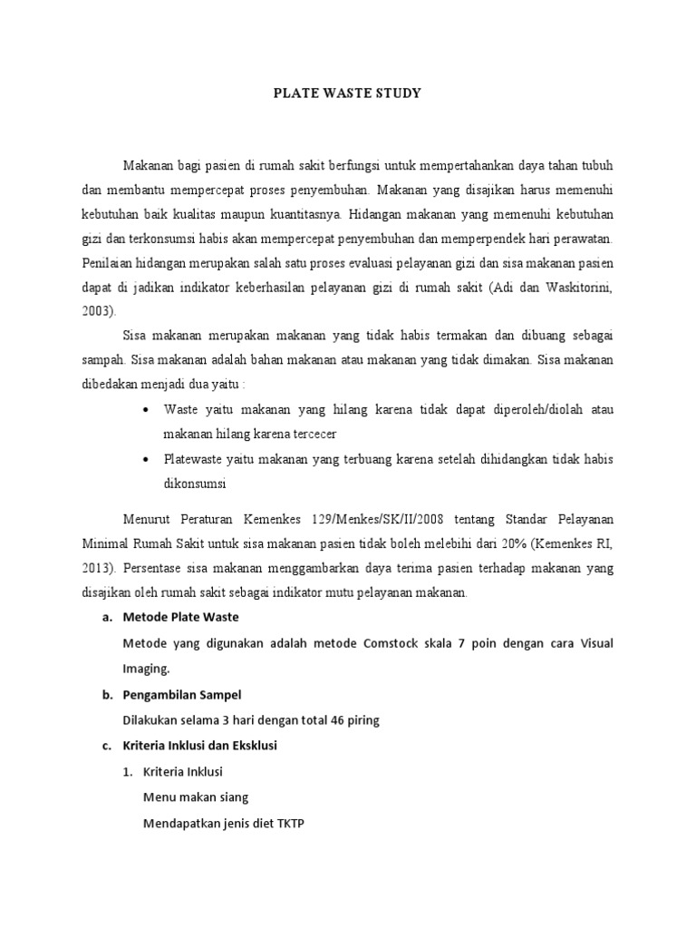 Laporan Plate Waste | PDF
