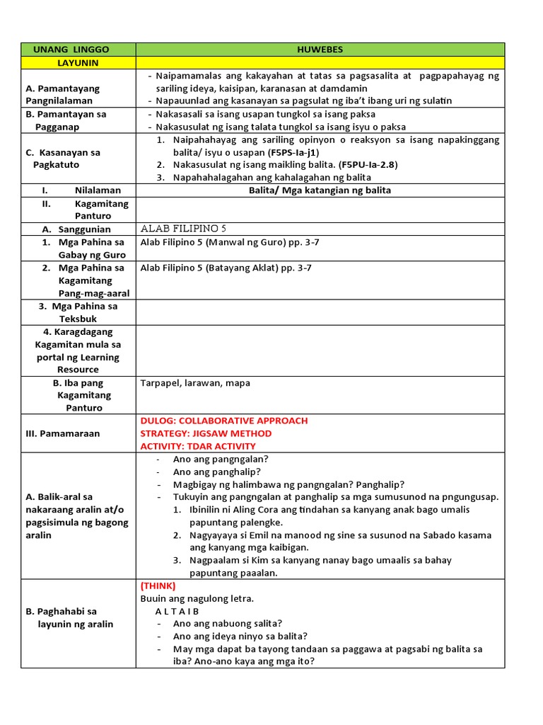 Fil 5 q1 Week 1 Day 4 | PDF