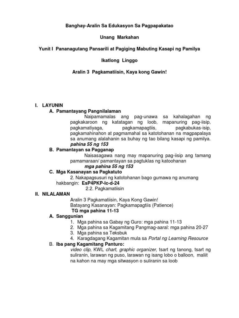 EsP4 DLP - 1st Quarter Aralin 3 | PDF