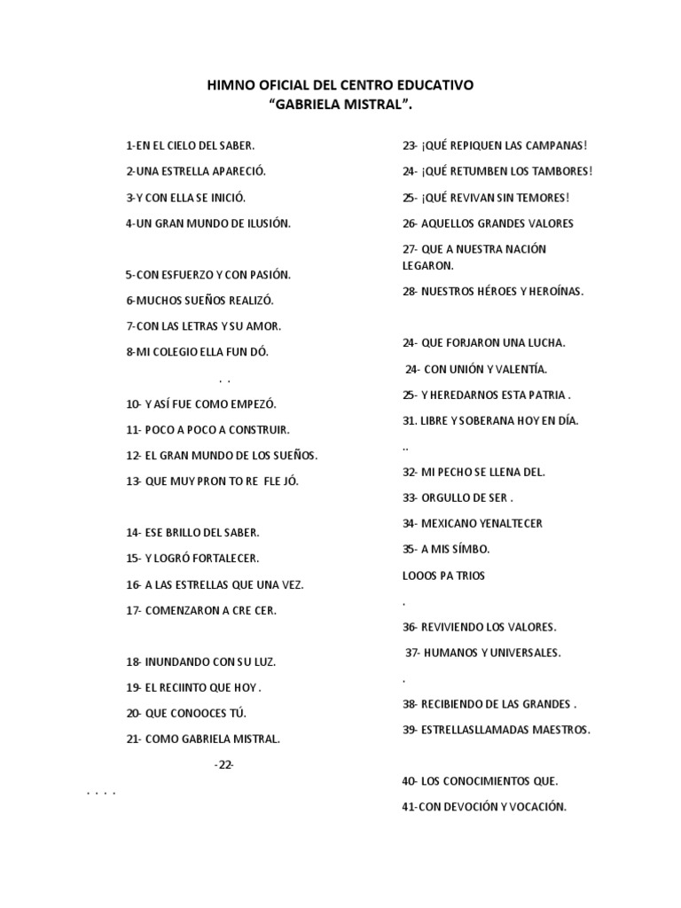 Himno Oficial Del Centro Educativo | PDF