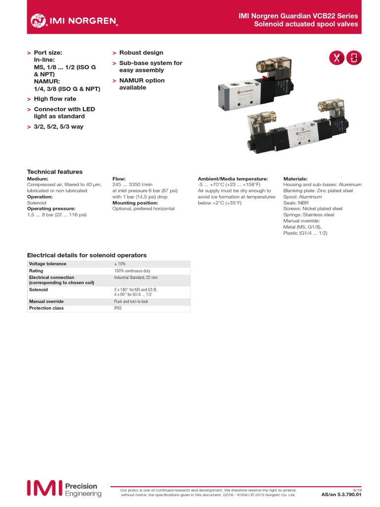 AS - Multi - 5 - 3 - 790 - VCB22 Norgren VCB22 Series Data Sheet | PDF | Valve | Plumbing