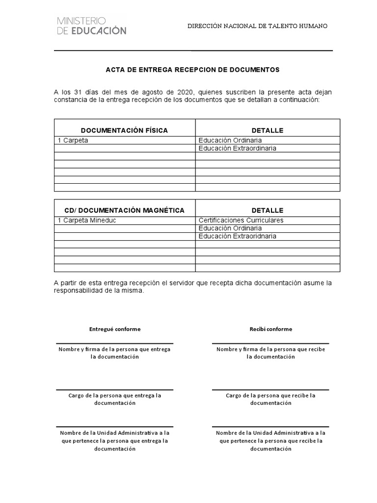 Formato N.10 Acta de Entrega Recepción | PDF