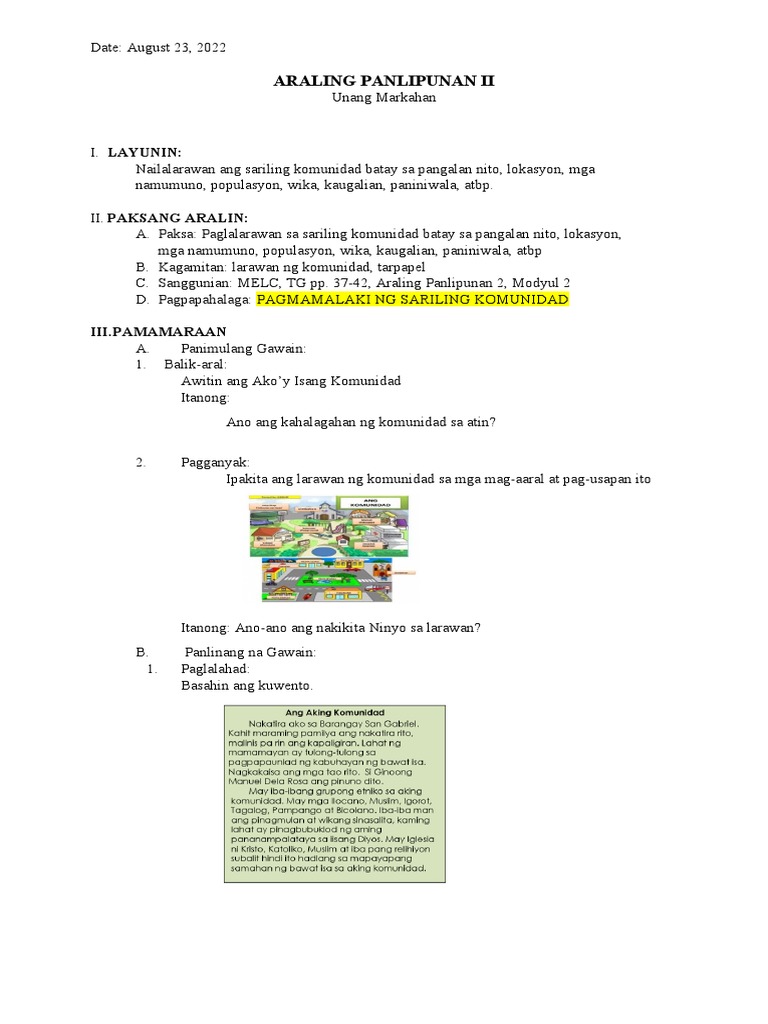 Lesson Plan in Araling Panlipunan w1 d2 | PDF