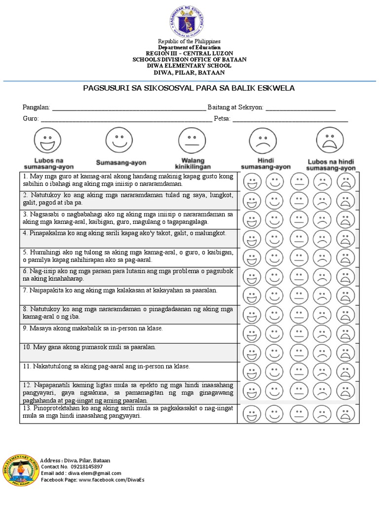 Pagsusuri Sa Sikososyal para Sa Balik Eskwela | PDF