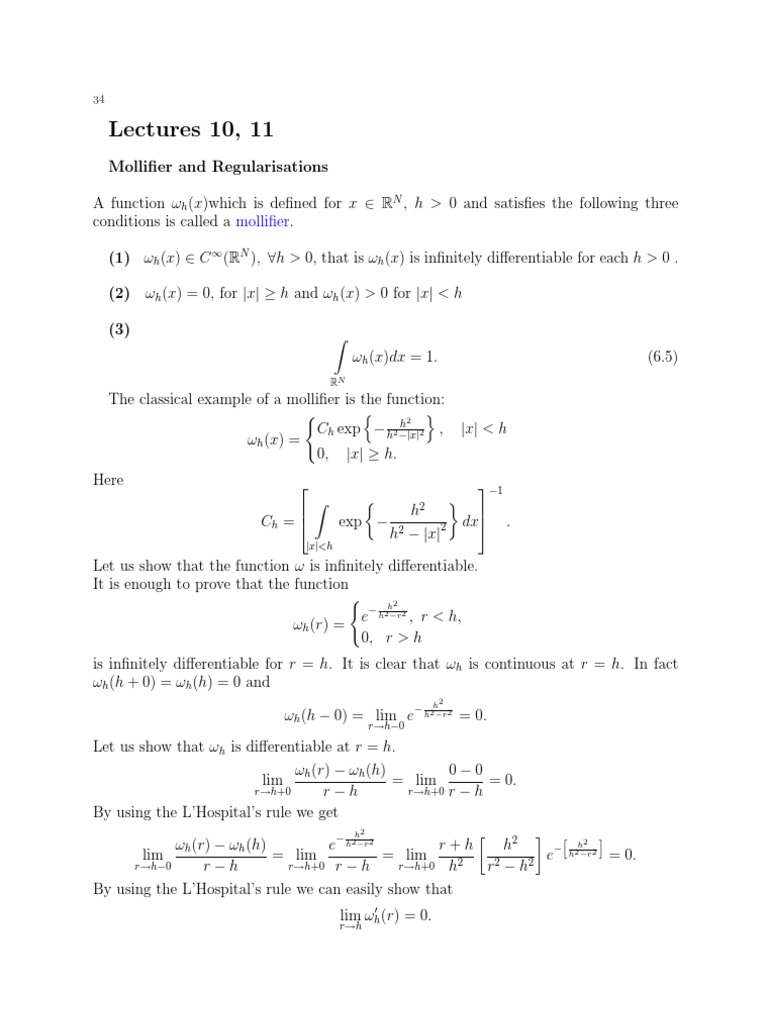 Lectures 10, 11: Mollifier | PDF | Derivative | Lebesgue Integration