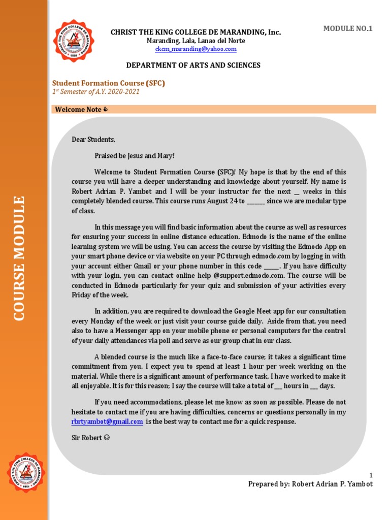 Batch 1 SFC Module 1 | PDF | Psychoanalysis | Self Esteem