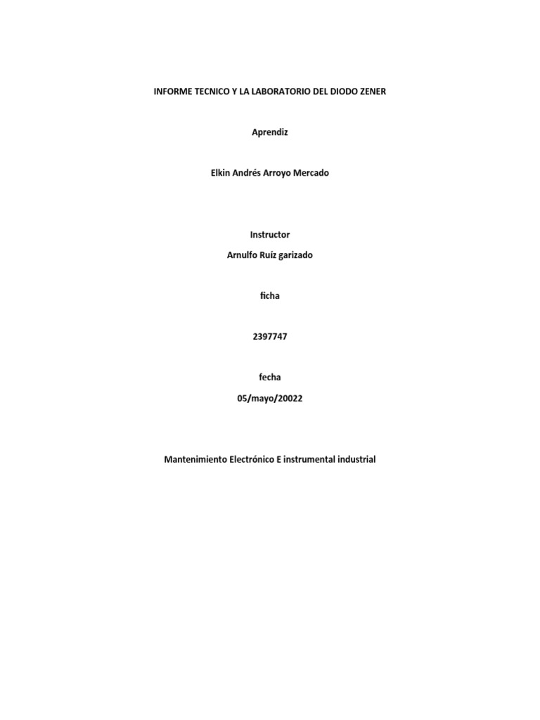 Informe Tecnico Y La Laboratorio Del Diodo Zener | PDF | Diodo | Semiconductores