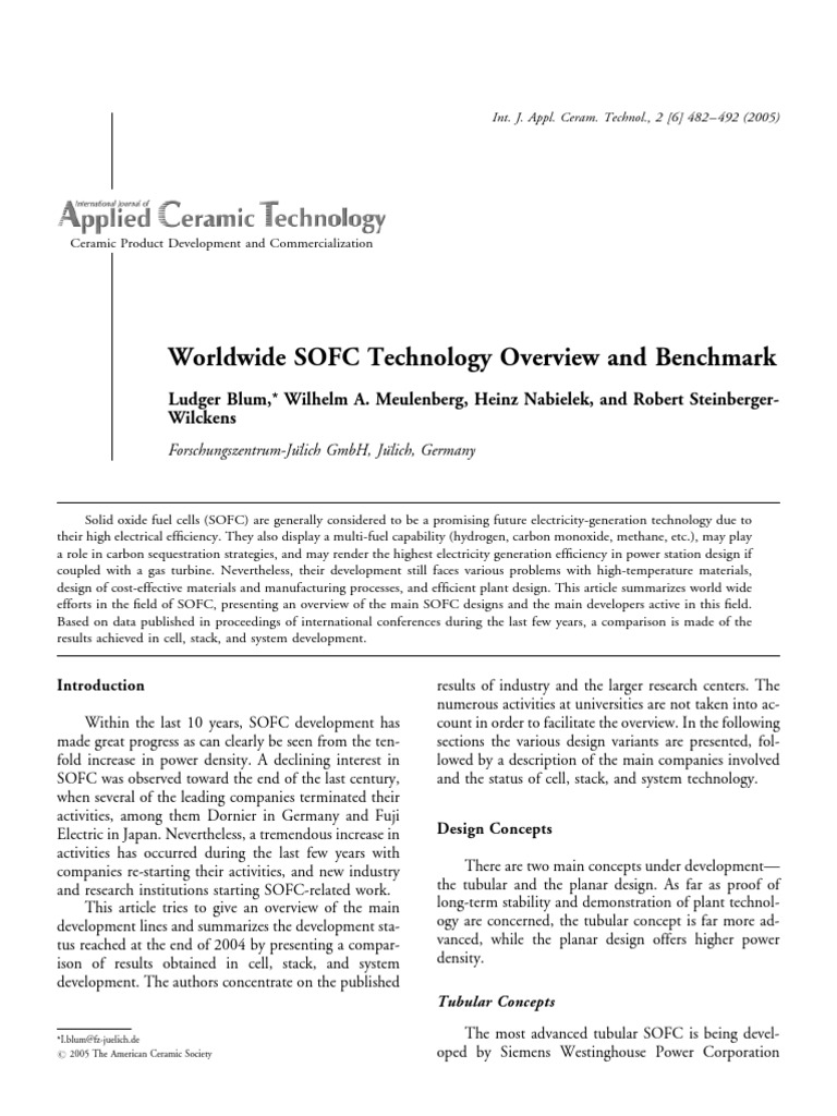 SOFC Tech: Global Developments | PDF | Solid Oxide Fuel Cell | Physical ...