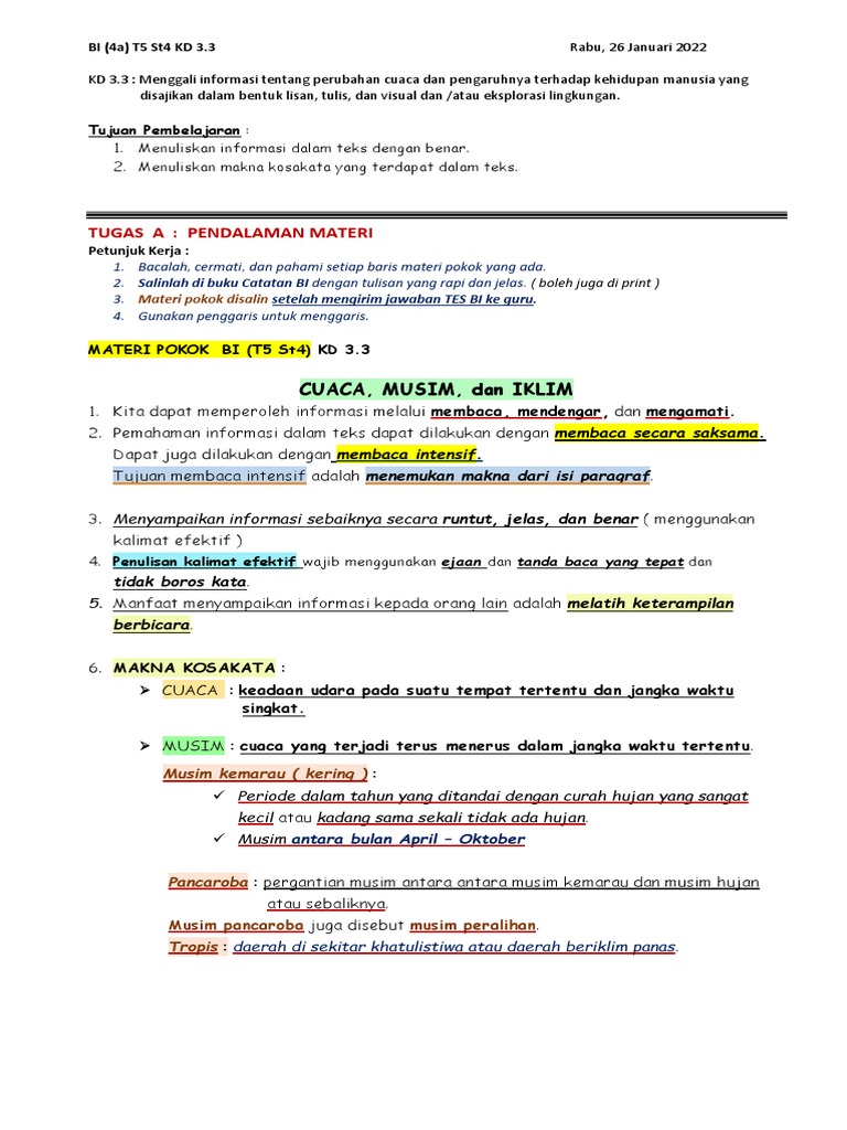 Tugas A: Pendalaman Materi: Cuaca, Musim, Dan Iklim | PDF