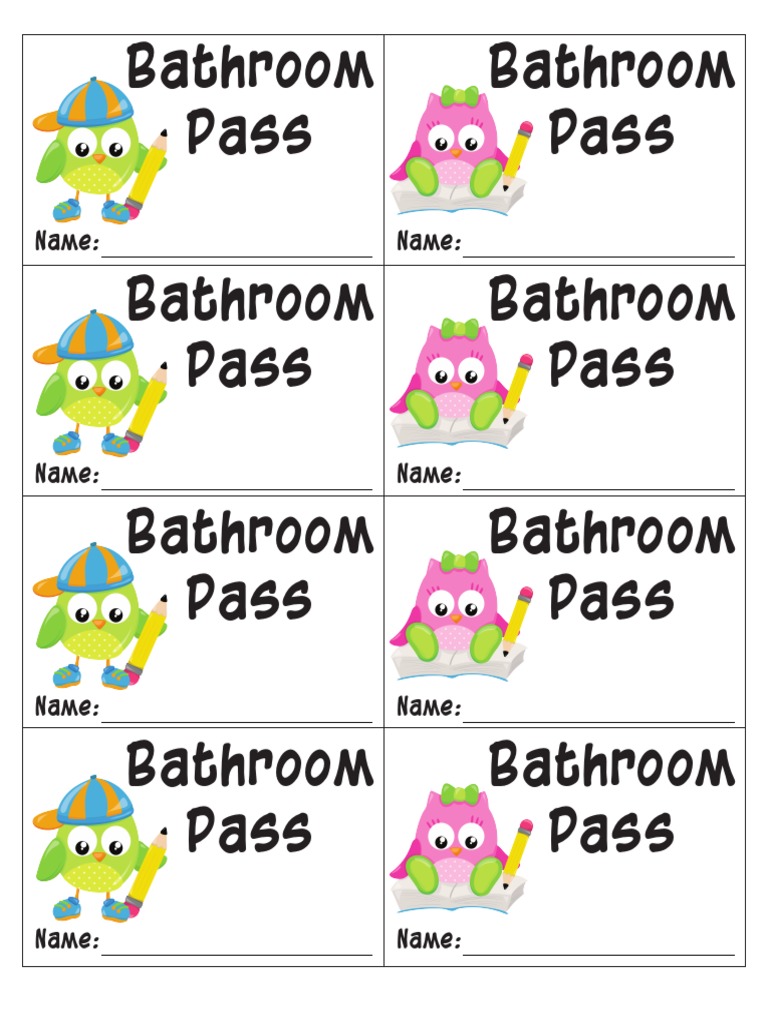 Bathroom Pass With Owls and Space For Name | PDF