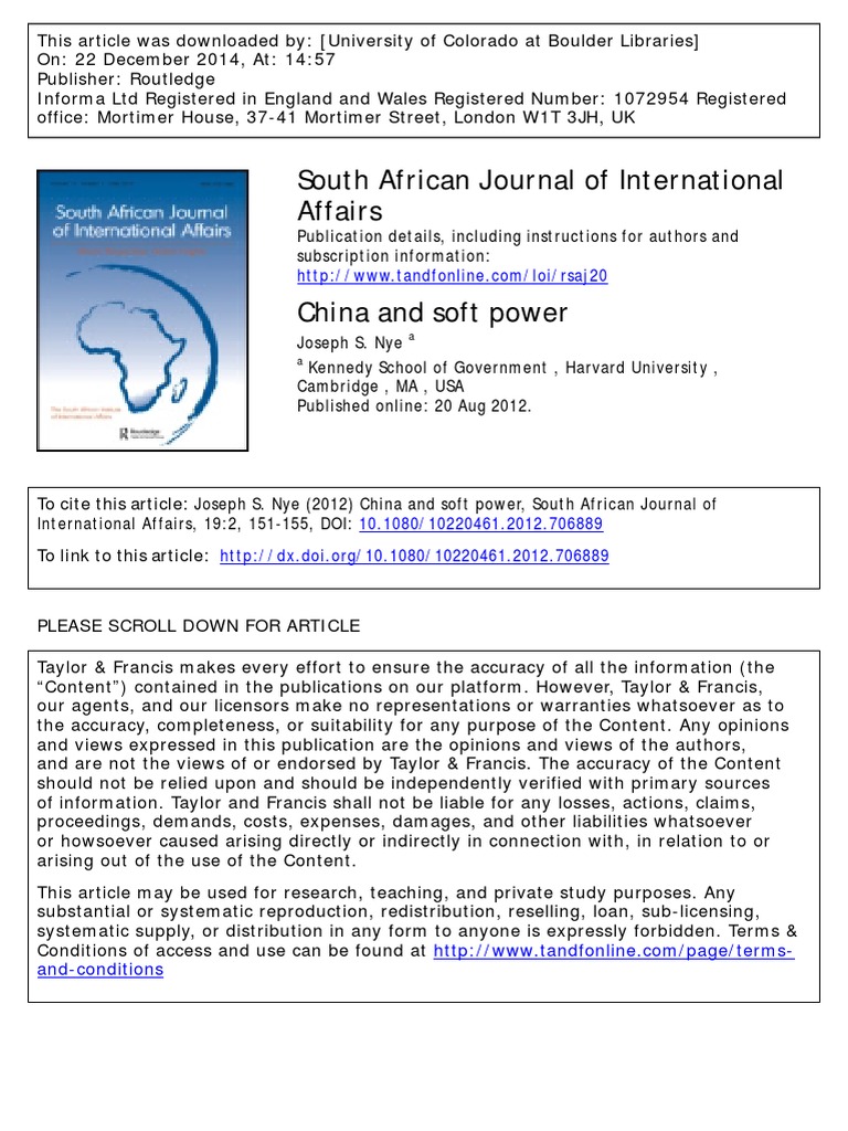China and Soft Power Joseph S Nye | PDF | Soft Power | Power (Social And Political)