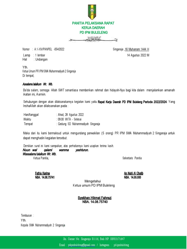 Surat Undangan Rakerda IPM Revisi | PDF