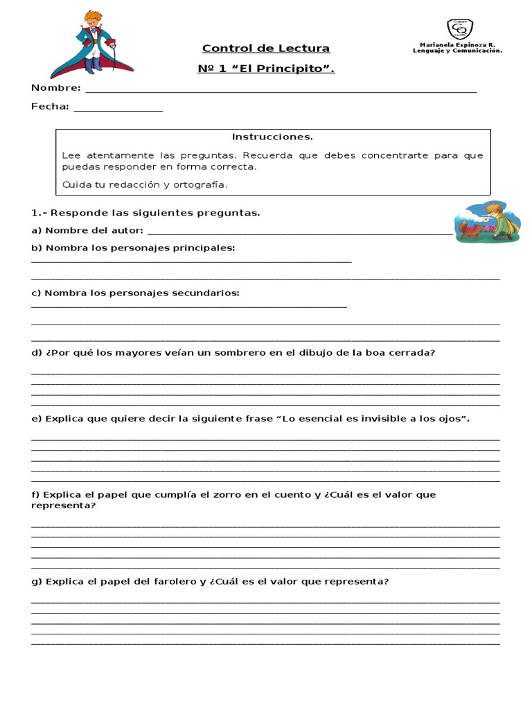Control de Lectura El Principito | PDF | El Principito
