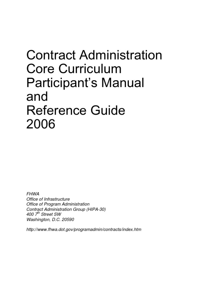 Contract Administration Core Curriculum Participant's Manual and ...