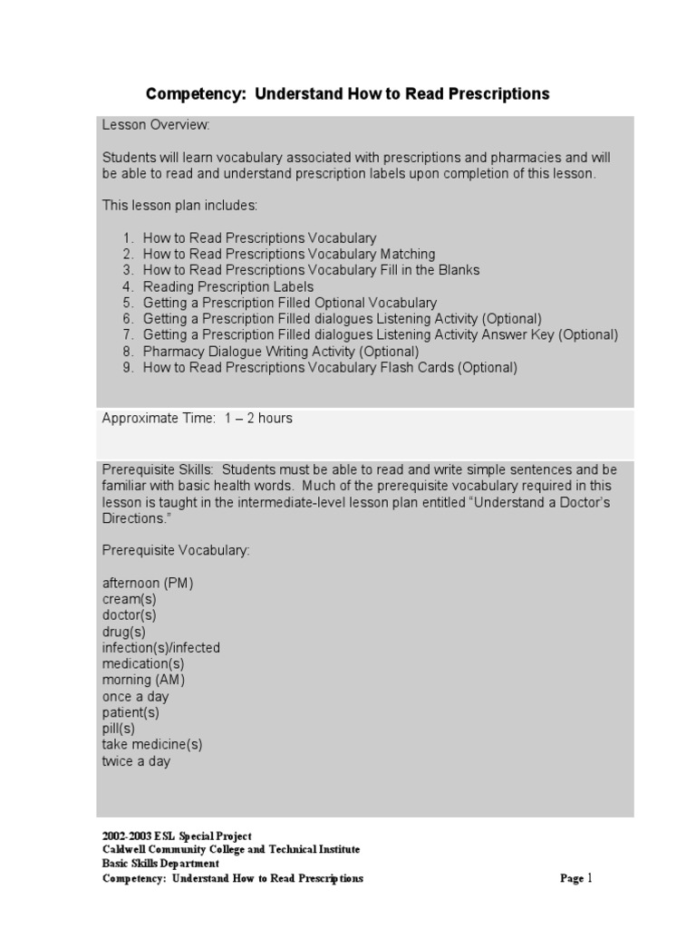 Competency: Understand How To Read Prescriptions | PDF | Prescription ...
