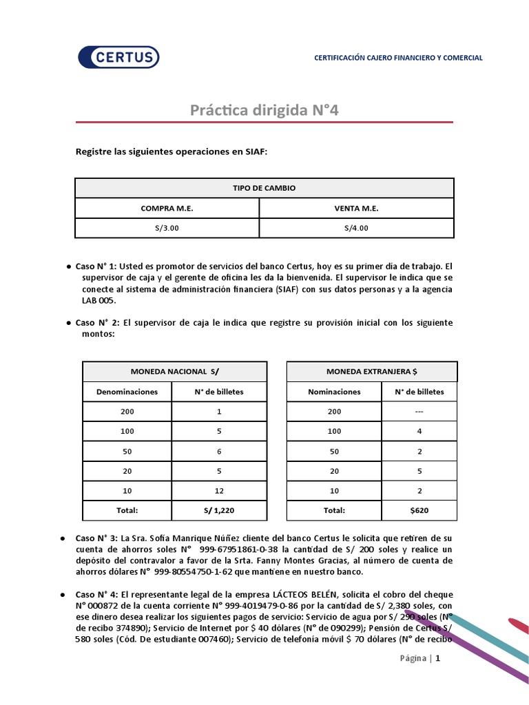 (Estudiante) Practica Dirigida 4 | PDF | Bancos | Dólar de los Estados Unidos
