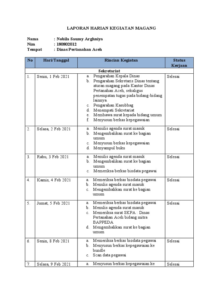 Laporan Harian Kegiatan Magang | PDF