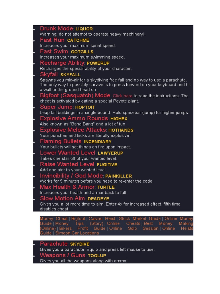 GTA 5 PC Cheats 2 | PDF