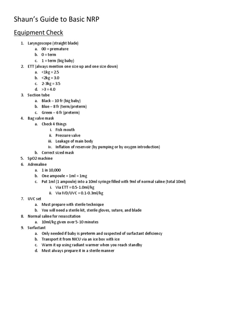 Shaun's Guide To Basic NRP: Equipment Check | PDF | Cardiopulmonary Resuscitation | Breathing