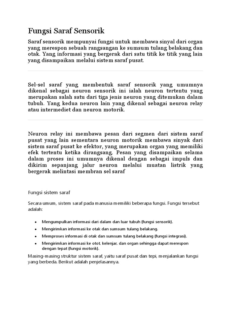 Fungsi Saraf Sensorik | PDF