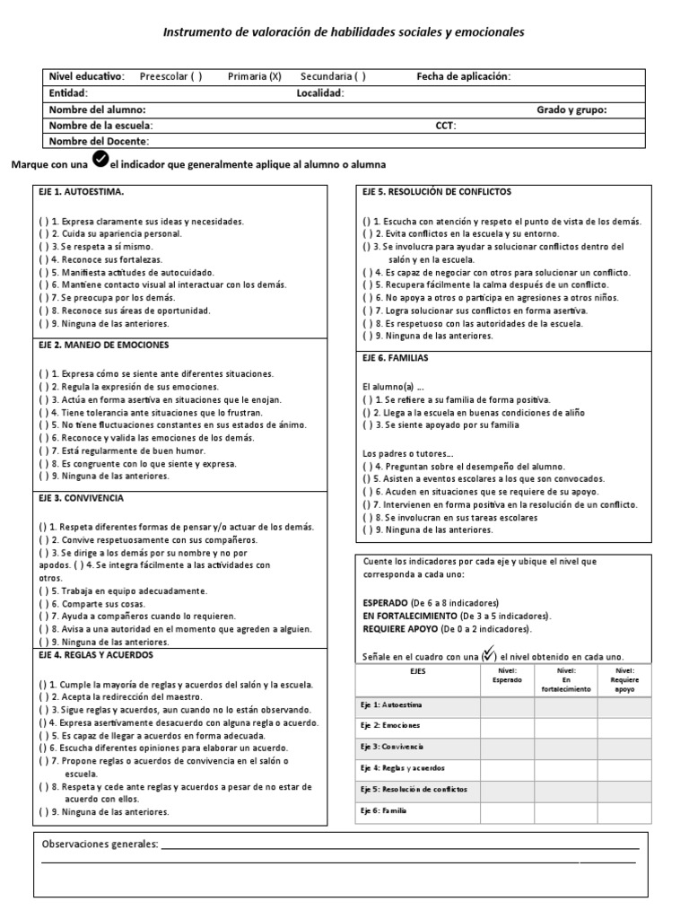 Instrumento de Valoracion de Habilidades Sociales y Emocionales | PDF | Las emociones ...